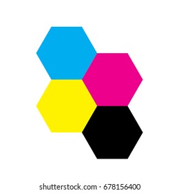 Vektor Stok Four Hexagons Cmyk Colors Printer Theme (Tanpa Royalti ...