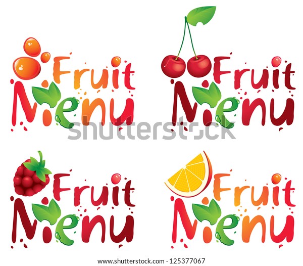 Four Inscriptions Fruit Menu Different Berries Stock Vector (Royalty ...