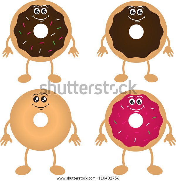 Four Isolated Donut Cartoon Characters Stock Vector (Royalty Free ...