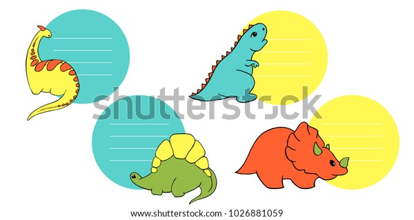 Four Label Labels Small Dinosaurs Stegosaurus Stock Vector (Royalty ...