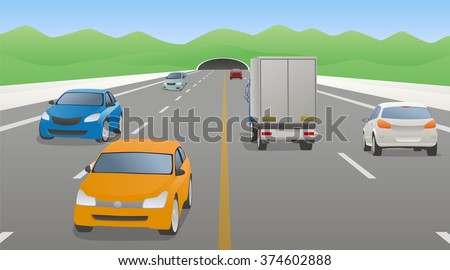 Four Lanes Road Various Vehicles Opposite Stock Vector (Royalty Free ...