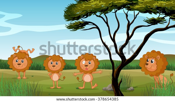 Four Lions Field Illustration Stock Vector (Royalty Free) 378654385 ...