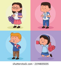 Four Little Students Group Characters Stock Vector (Royalty Free ...