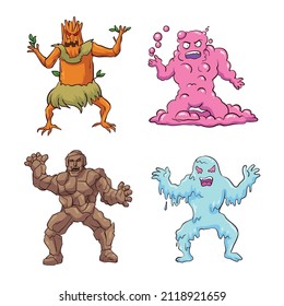 Four Monster Characters Foam Wood Stone Stock Vector (Royalty Free ...