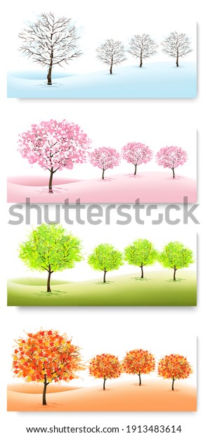 Four Nature Backgrounds Stylized Trees Representing Stock Vector ...