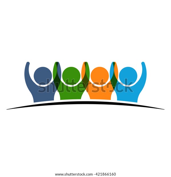 Four People Logo Holding Hands Concept 스톡 벡터(로열티 프리) 421866160