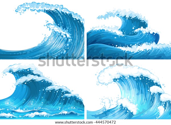 Four Scenes Ocean Waves Illustration Stock Vector (Royalty Free) 444570472