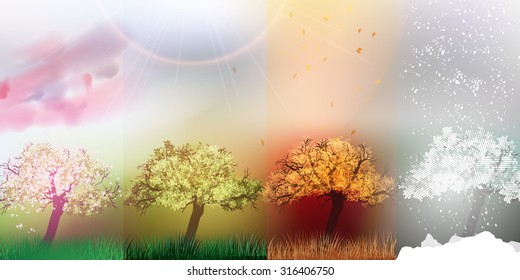 Vektor Stok Four Seasons Banners Abstract Trees Vector (Tanpa Royalti ...