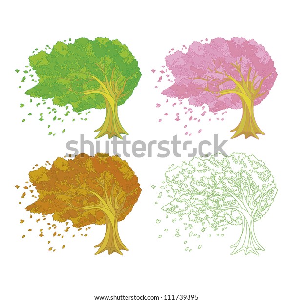 Four Seasons Trees Swaying Wind Stock Vector (Royalty Free) 111739895 ...