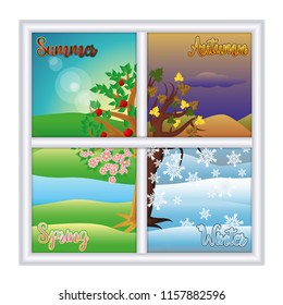 Four Seasons Window Card Vector Illustration Stock Vector (Royalty Free ...