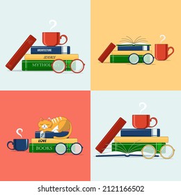 Four Sets Books Flat Design Vector Stock Vector (Royalty Free ...