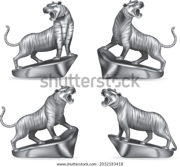 Four Silver Tiger Statues Set 4illustration Stock Vector (Royalty Free ...