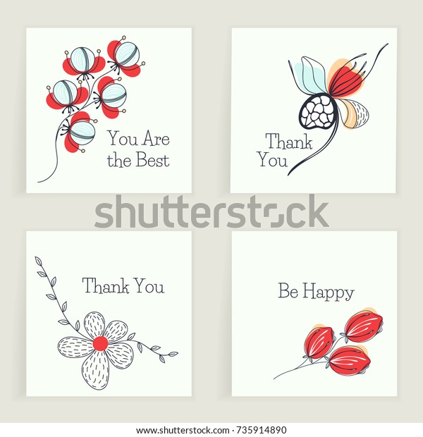 Four Square Cards Wishes Hand Drawn Stock Vector (Royalty Free ...