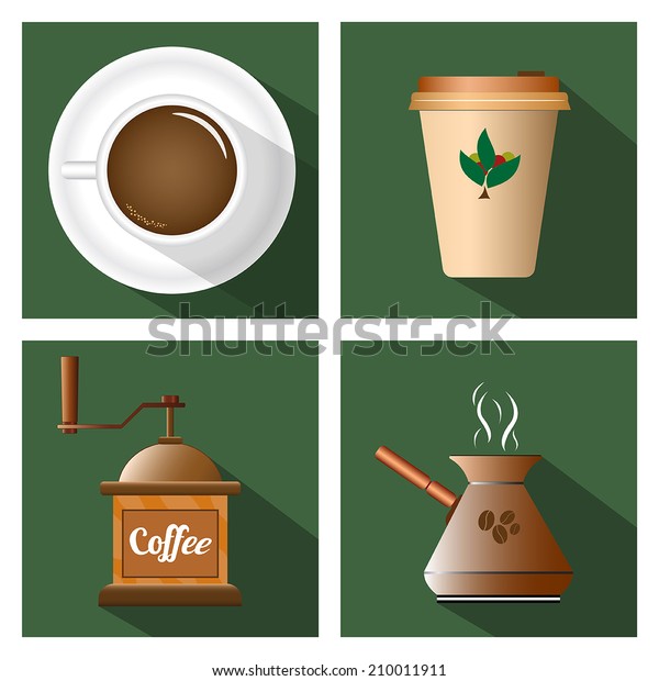 Four Square Coffee Icons Stock Vector (Royalty Free) 210011911 ...