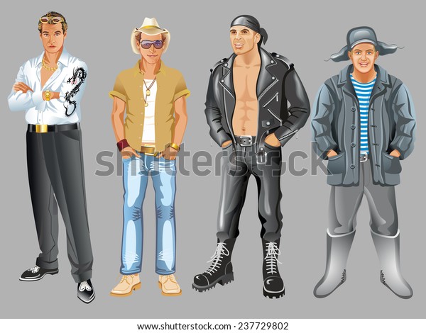 Four Types Men Businessman Macho Biker: เวกเตอร์สต็อก (ปลอดค่าลิขสิทธิ์ ...