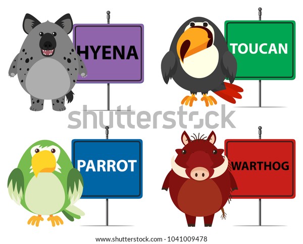 Four Types Wild Animals Signs Illustration Stock Vector (Royalty Free ...