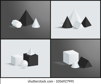 Four Vector Illustration Geometric Prisms Set Stock Vector (Royalty ...