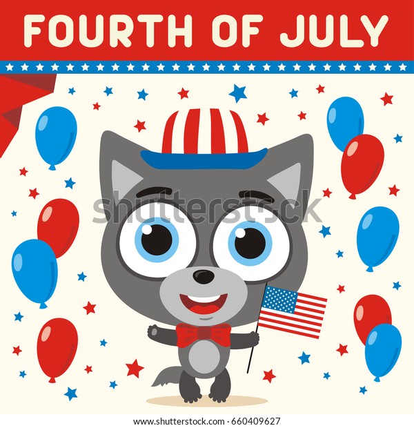 Fourth July Cartoon Wolf Flag Usa Stock Vector (Royalty Free) 660409627