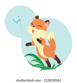 Fox Catching Butterfly Stock Vector (Royalty Free) 1128230261 ...