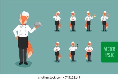 Fox Chef Cartoon Fox Set Stock Vector (Royalty Free) 745129405