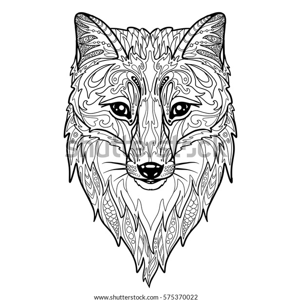 Fox Head Doodle Coloring Book Page: เวกเตอร์สต็อก (ปลอดค่าลิขสิทธิ์ ...