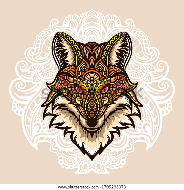 The fox head zentangle art full colour