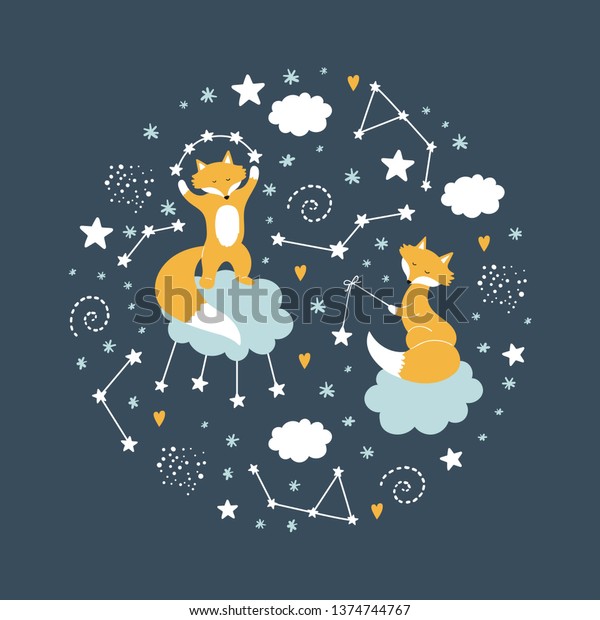 Fox Stars Clouds Constellations Creative Good Stock Vector (Royalty ...