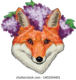 Fox Wreath Lilacs Vector Illustration Stock Vector (Royalty Free ...