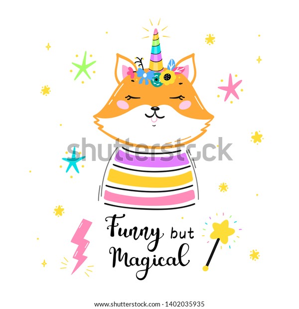 Foxicorn Foxycorn Unifox Magic Cute Unicorn Stock Vector (Royalty Free ...