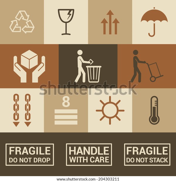 Fragile Packaging Icons Set Stockvektor (royaltyfri) 204303211