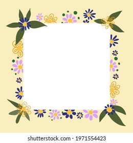 Frame Border Design Cute Flowers Leaves Stock Vector (Royalty Free ...
