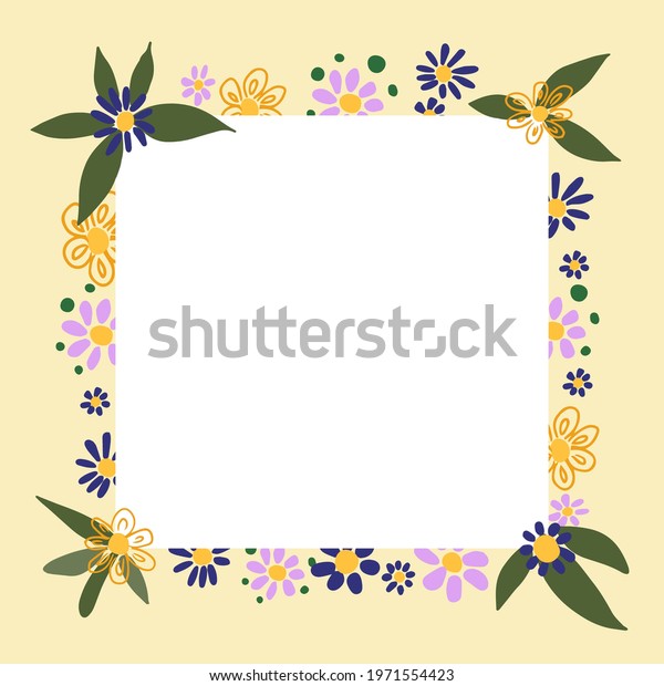 Frame Border Design Cute Flowers Leaves Stock Vector (Royalty Free ...