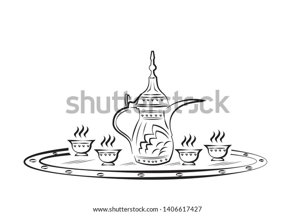 Frame Dallah Traditional Middle Eastern Coffee Stock Vector (Royalty ...