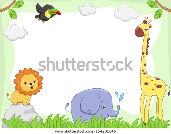 Frame Illustration Featuring Cute Jungle Animals Stock Vector (Royalty ...