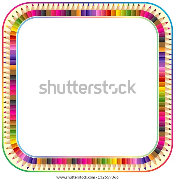Frame Made Color Pencils Version Round Stock Vector (Royalty Free ...
