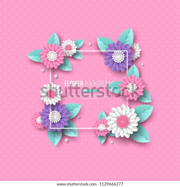 Frame Paper Cut 3d Flower Pink Stock Vector (Royalty Free) 1129666277