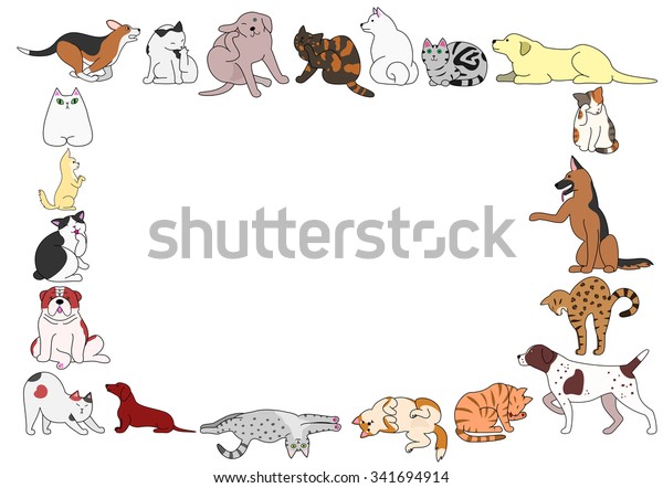 Frame Various Dogs Cats Postures Stock Vector (Royalty Free) 341694914