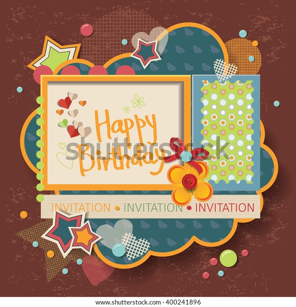 Framework Invitation Congratulation Happy Birthday Scrapbook Stock ...