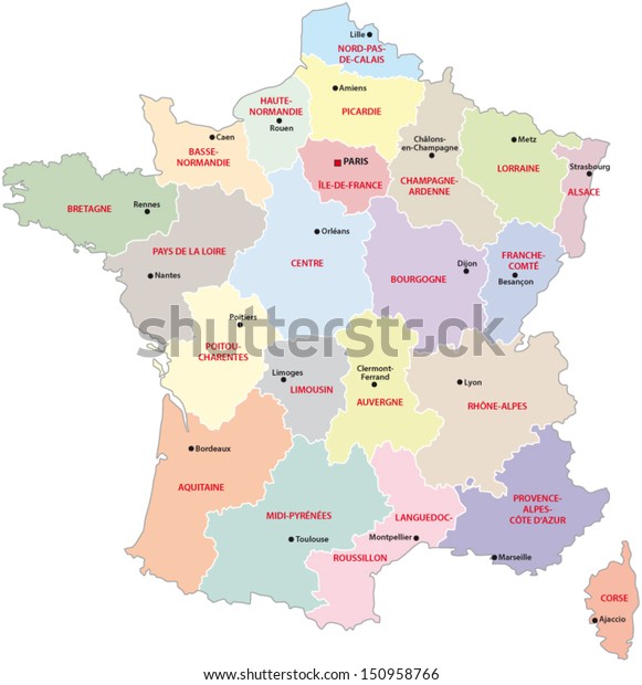 France Administrative Map: เวกเตอร์สต็อก (ปลอดค่าลิขสิทธิ์) 150958766 ...