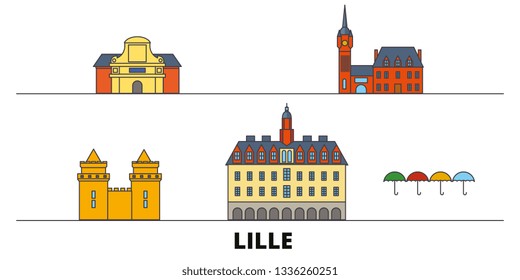France Lille Flat Landmarks Vector Illustration Stock Vector (Royalty ...