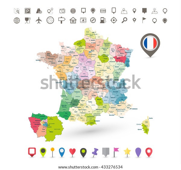 France Map Flag Navigation Icons Isolated Stock Vector (Royalty Free ...