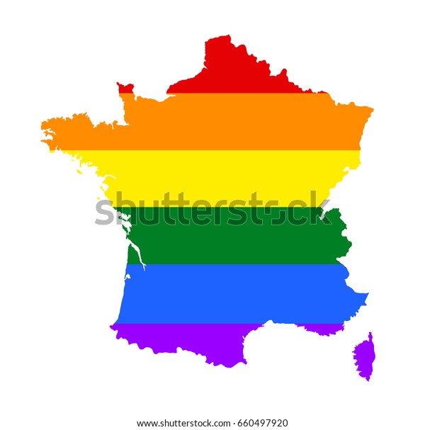 France pride gay vector map silhouette with rainbow flag colors. Gay ...