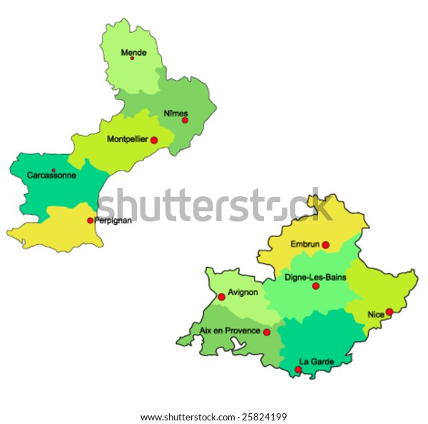 France Regions Languedocrousillon Paca Vector Maps Stock Vector ...