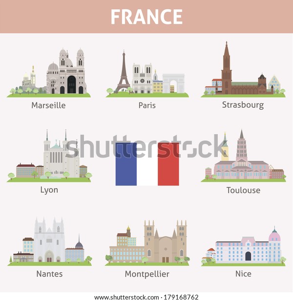 France Symbols Cities Vector Set Stock Vector (Royalty Free) 179168762