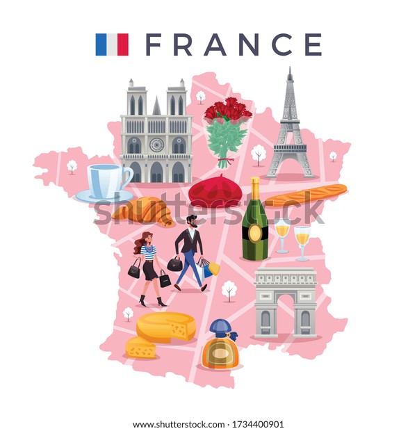 France Travel Concept Flag Map Sights Stock Vector (Royalty Free ...