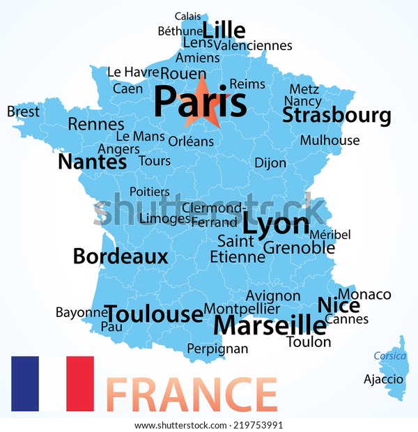 France - vector map with largest cities, carefully scaled text by city ... France - vector map with largest cities, carefully scaled text by city ...