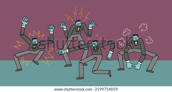 Frankensteins Monster Angry Hand Drawn Character Stock Vector (Royalty ...