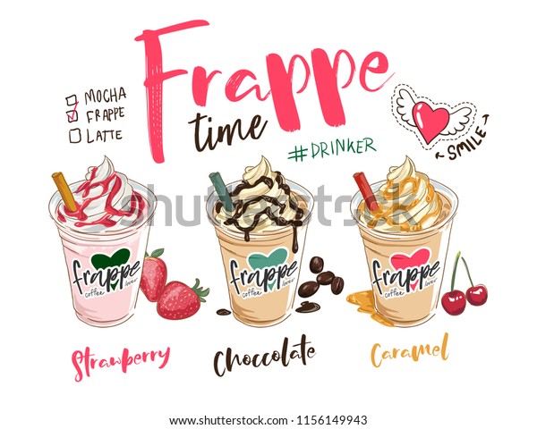 ilustración de frappe cafés con eslogan: vector de stock (libre de ...