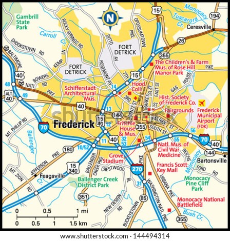 Frederick Maryland Area Map Stock Vector (Royalty Free) 144494314 ...