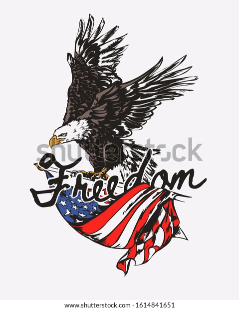 Freedom Slogan Flying Eagle American Flag Stock Vector (Royalty Free ...